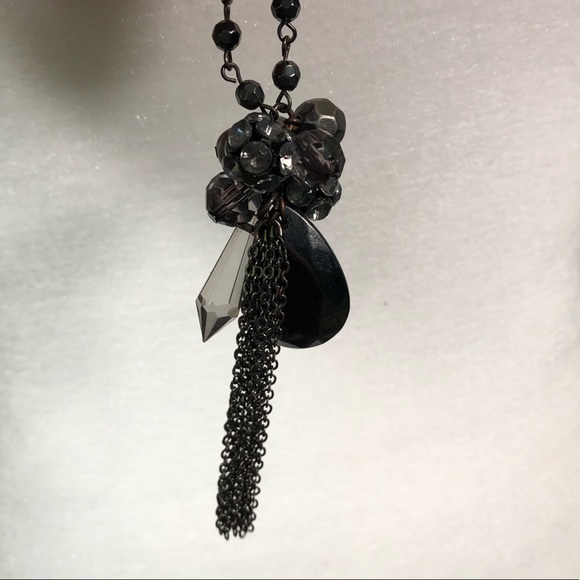 Jewelry | Long Drop Necklace With Beads Black | Poshmark